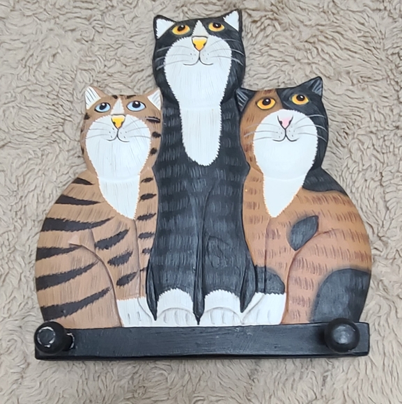 Pier 1 | Art | Pier One Handcrafted Cat Wall Hook Black White Brown ...